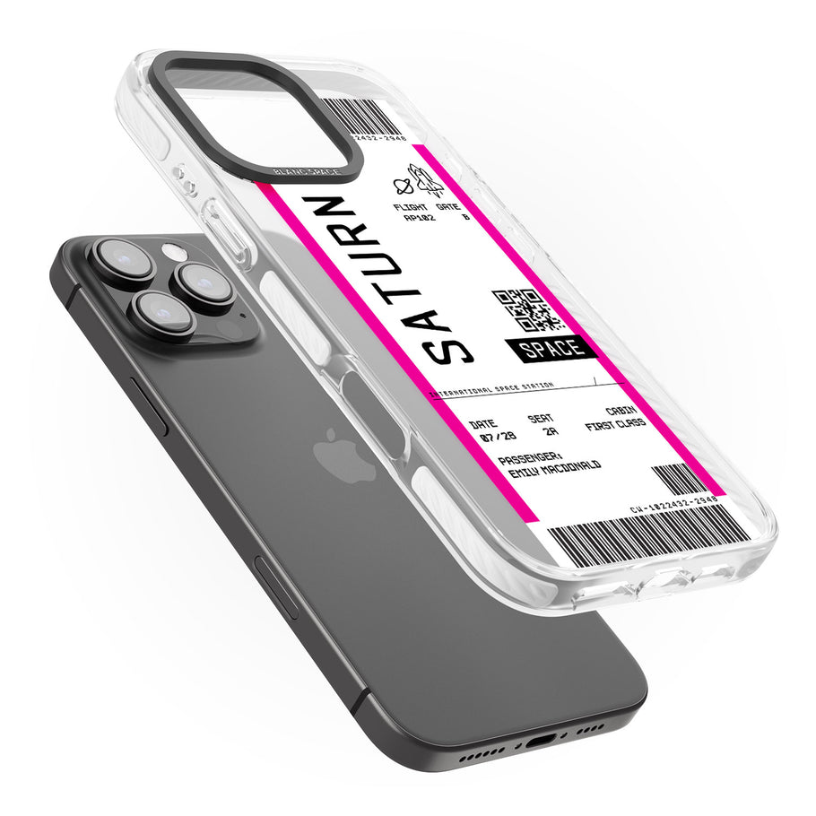 Personalised Saturn Space Travel Ticket iPhone Case - Blanc Space